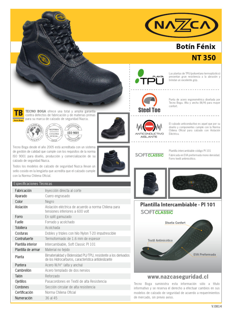 Ficha Técnica Zapatos de Seguridad Nazca | PDF | Calzado | Materiales