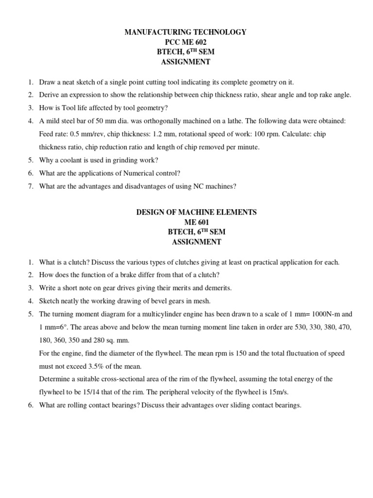 6th Sem Btech Assignment | PDF | Stress (Mechanics) | Gear
