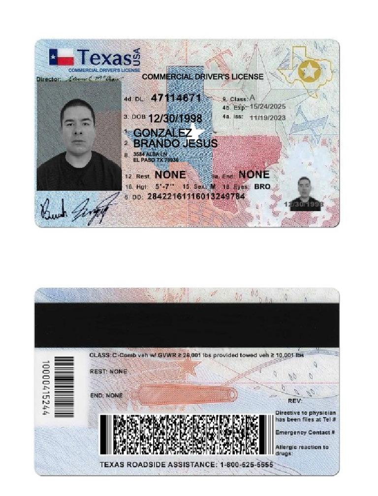 8 9 9 1 / 0 3 / 2 1 Gonzalez Brando Jesus: Commercial Driver'S License ...