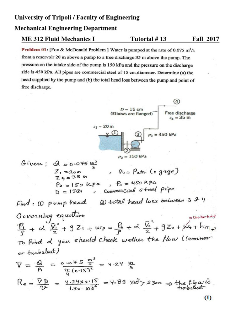 Tutorial # 13 Head Losses Calculation | PDF