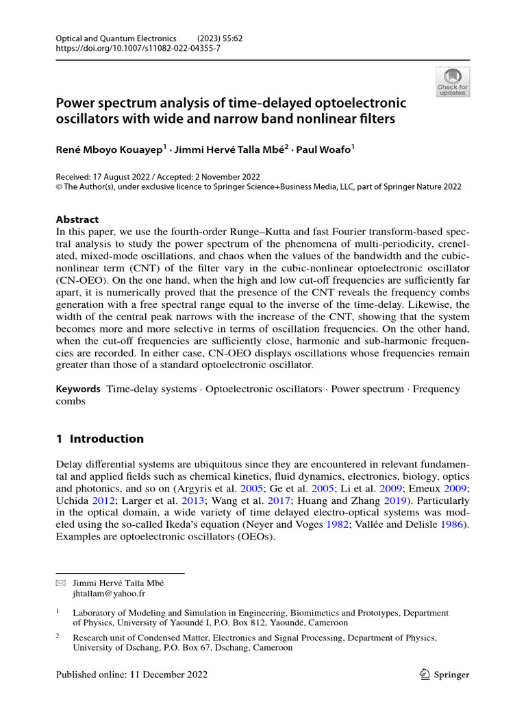 2022 OptQuantElect PowerSpectrumCNOEO | PDF | Spectral Density | Chaos Theory