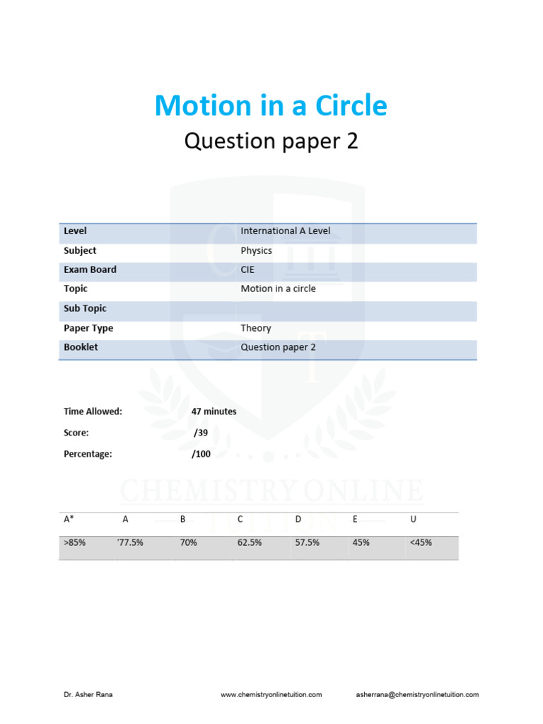 Circular Motion Exam Paper Analysis | PDF | Physics