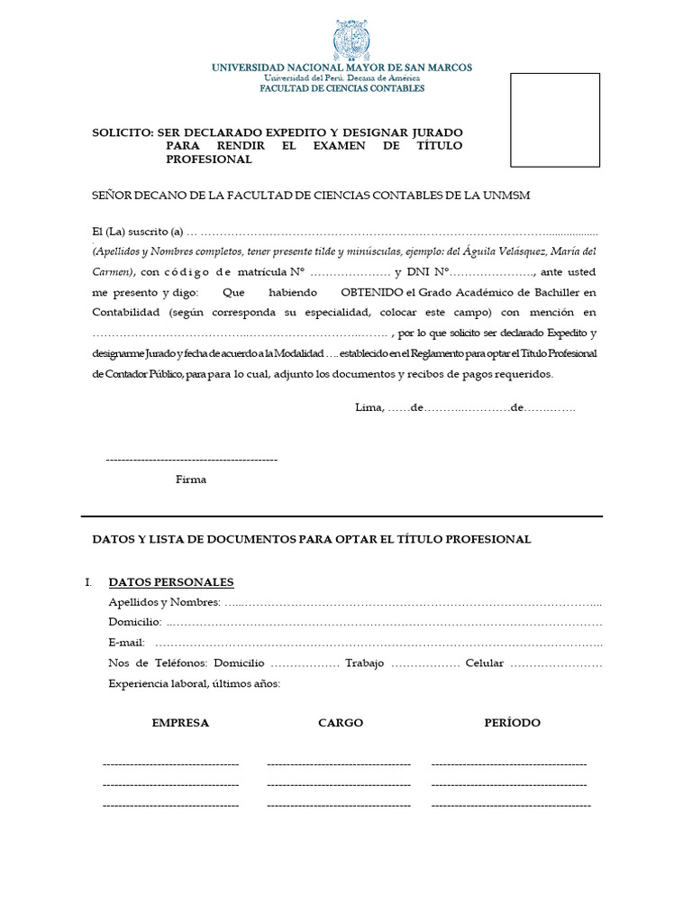 Formato de Solicitud Tramite Obtencion Del Titulo Profesional | PDF