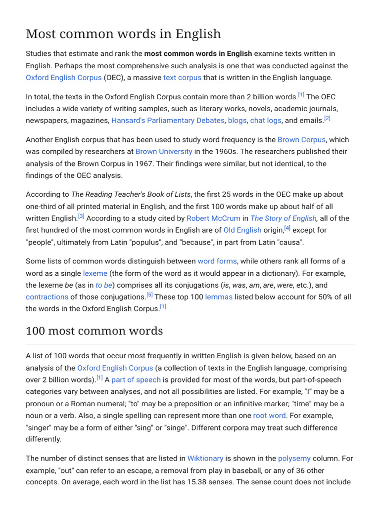 Most Common Words in English - Wikipedia | PDF | Part Of Speech | Adverb