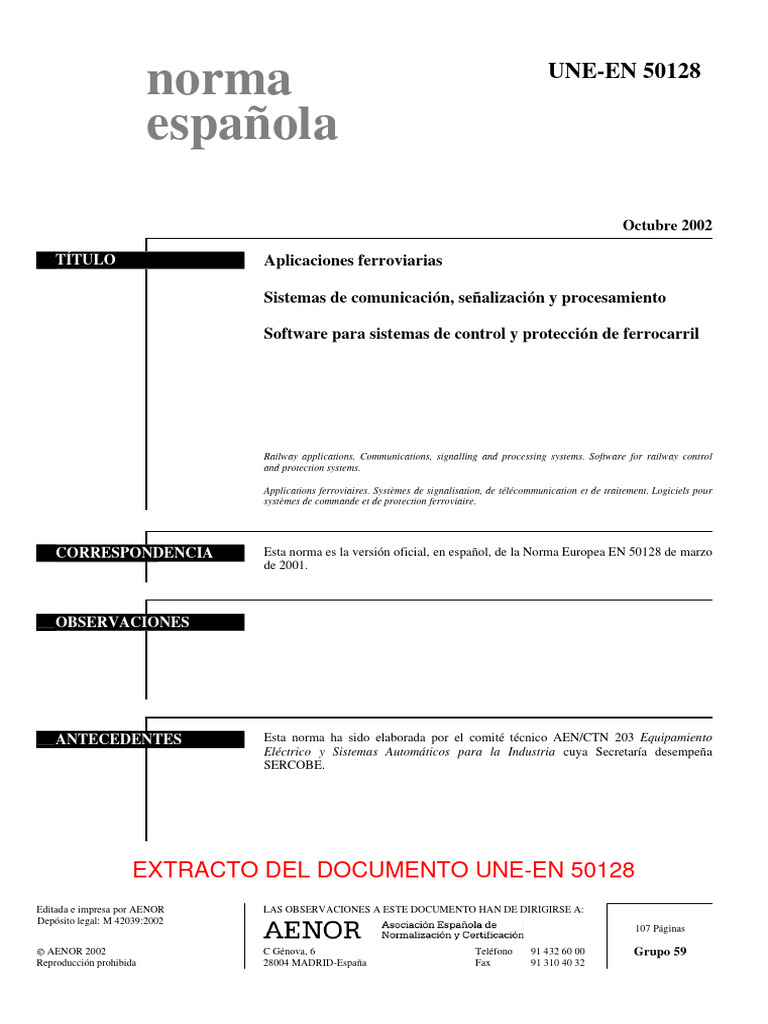 Norma UNE-EN 50128: Software Ferroviario | PDF | Software | Seguridad