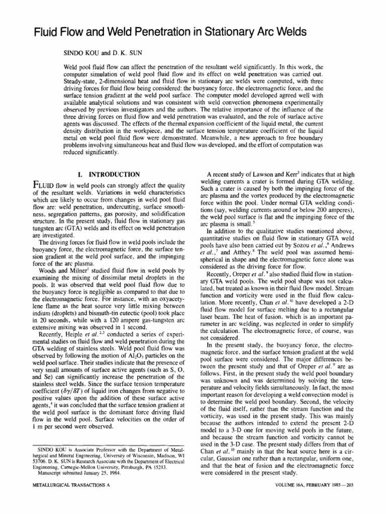 Dominant Forces in GTAW Weld Pool Flow | PDF | Construction | Welding