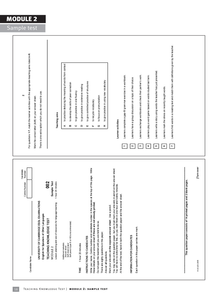 TKT Test 001 Module 2 | PDF | English As A Second Or Foreign Language ...