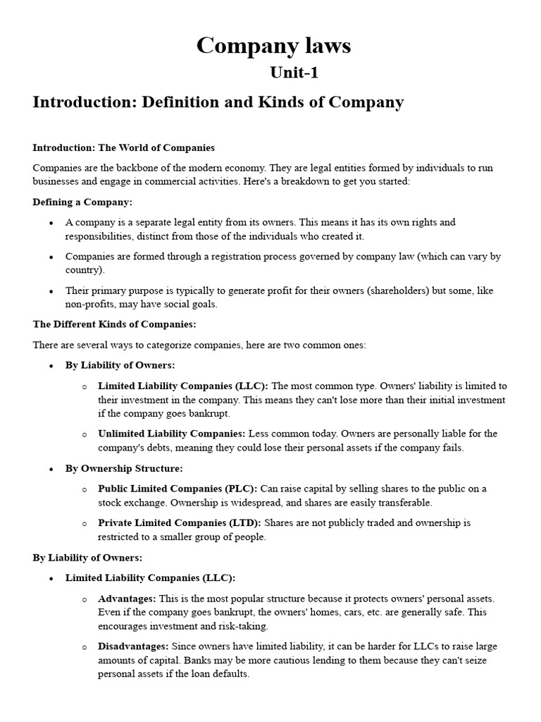 Company laws all chapters | PDF | Stocks | Debt