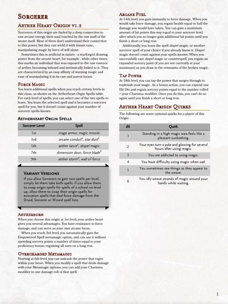 Aether Heart Sorcerer Guide | PDF | Wizards Of The Coast | D20 System