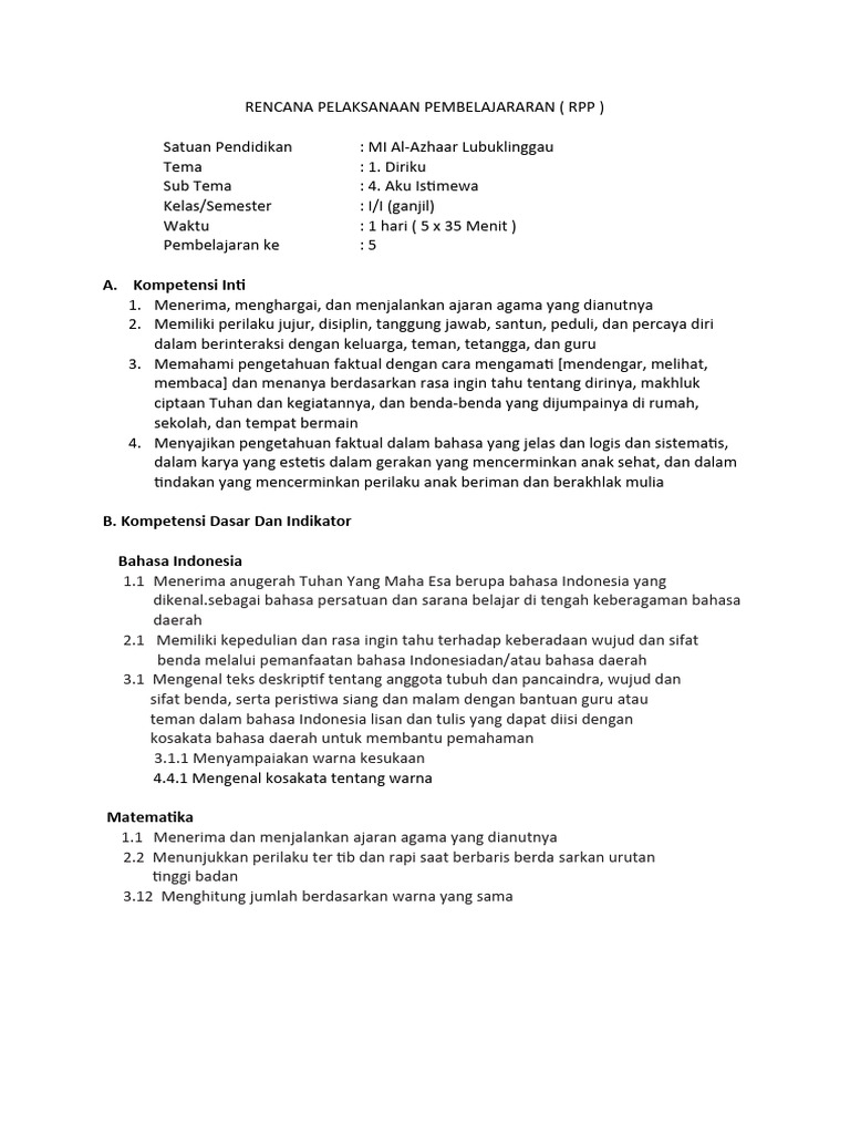 Tugas RPP Kelas 1 | PDF | Karier & Perkembangan