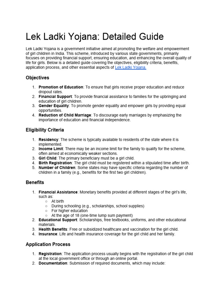 Lek Ladki Yojana - Detailed Guide | PDF | Birth Certificate | Welfare