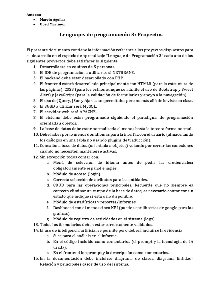Lenguajes de Programación 3 - Proyectos | PDF | Bases de datos | Bootstrap (marco frontal)