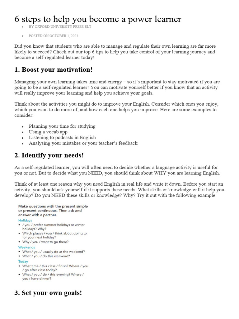 6 Steps To Help You Become A Power Learner | PDF | Goal | Learning