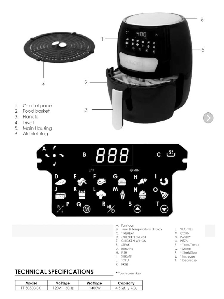 KALORIK - 4-5Q AIRFRYER-buttons | PDF