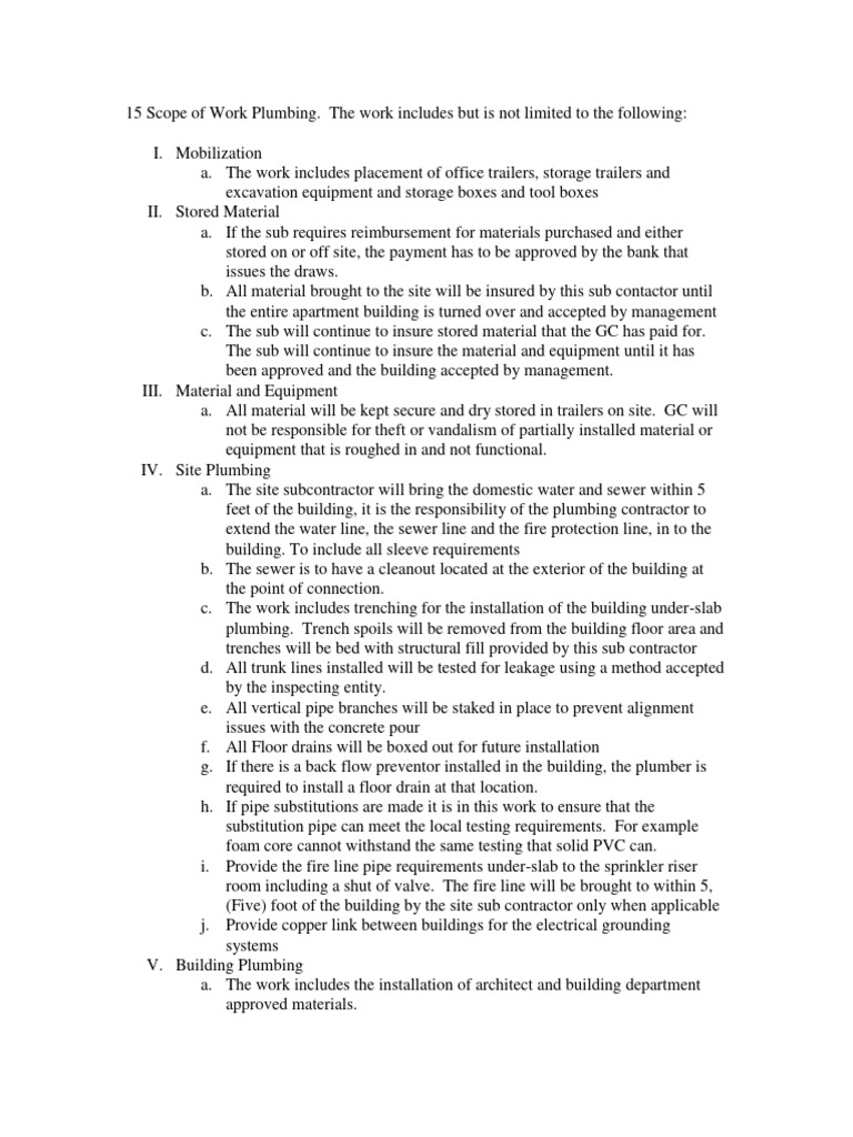 15 Plumbing Scope of Work Revised | Download Free PDF | Plumbing ...