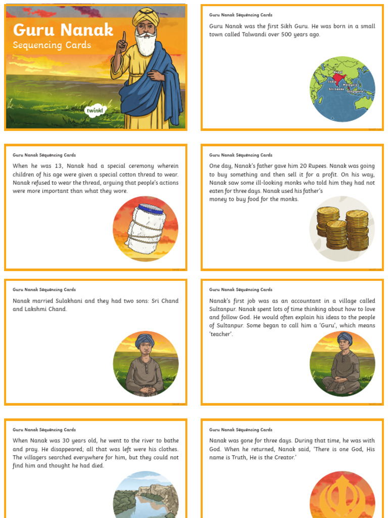 Guru Nanak Story Sequencing Cards | PDF | Guru Nanak | Bhakti Movement