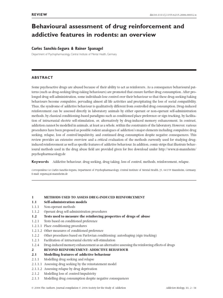 Behavioural Assessment of Drug Reinforcement | PDF | Reinforcement ...