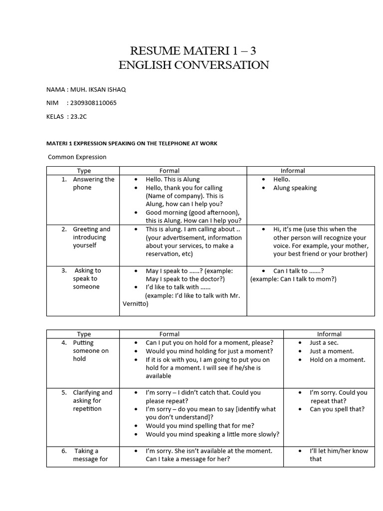 Resume Materi English Conversations | PDF | Voicemail