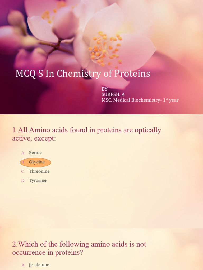 Chemistry of Proteins MCQ - Suresh | PDF | Amino Acid | Proteins