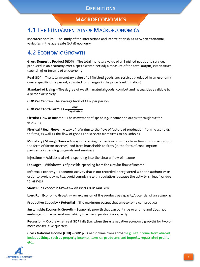 Macroeconomics Definitions List (Edexcel) | PDF | Cost Of Living ...