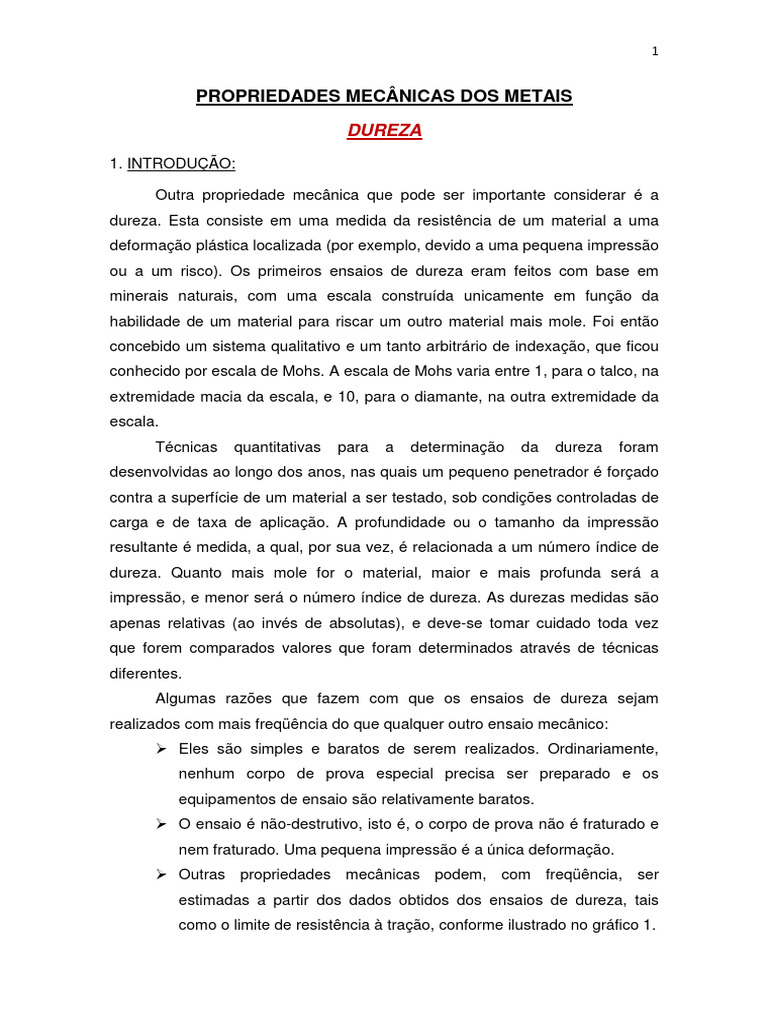 Propriedades e Ensaios de Dureza dos Metais | PDF | Dureza | Materiais