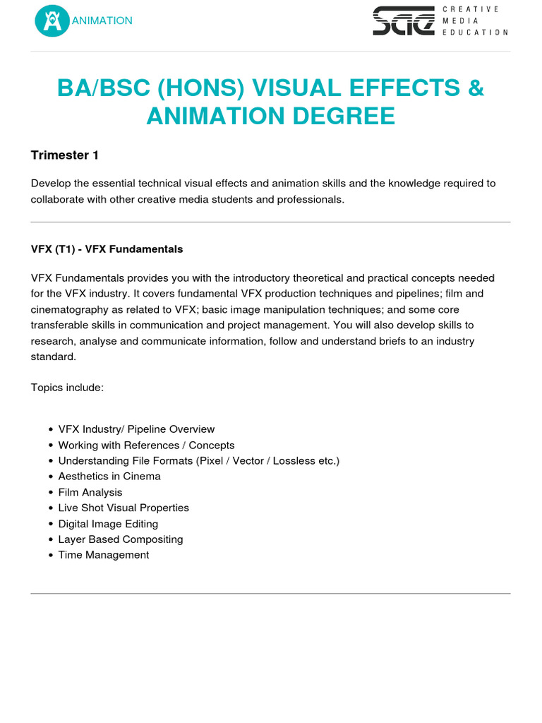 BSC (Hons) Visual Effects & Animation Degree | PDF | 3 D Computer Graphics | Rendering (Computer ...