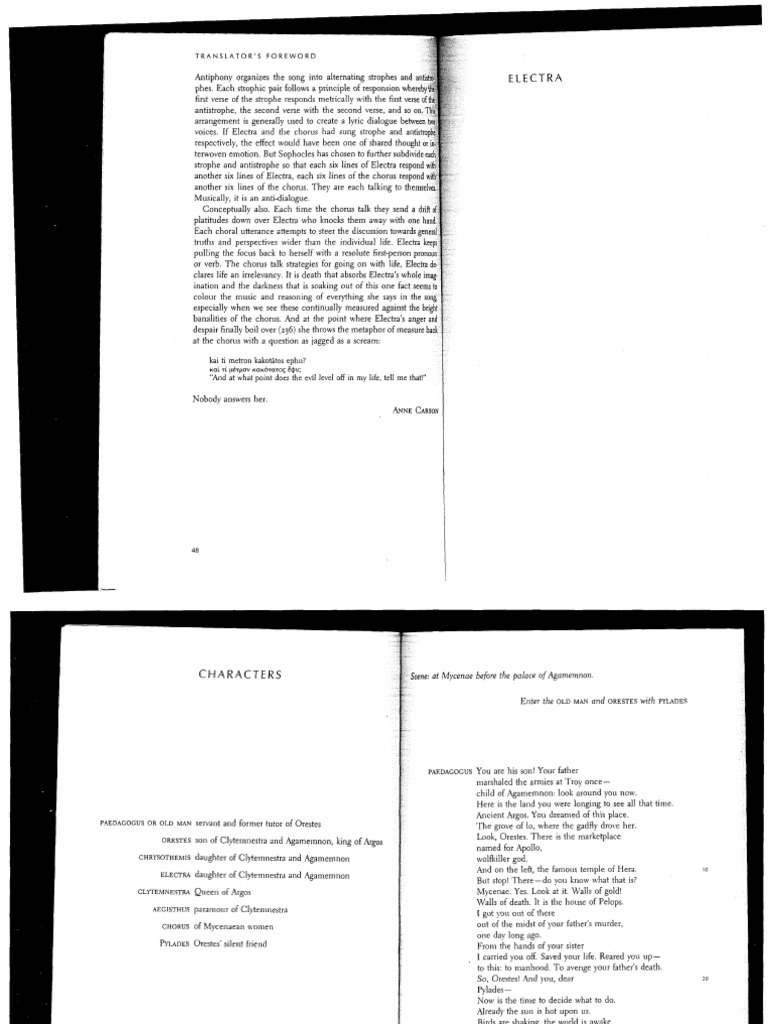 Electra by Sophocles, Anne Carson | PDF