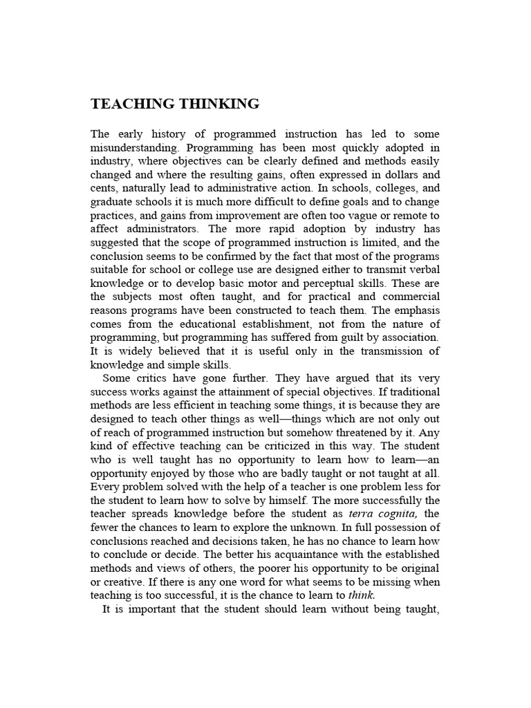 Skinner (1968) - Teaching Thinking | PDF | Thought | Reinforcement
