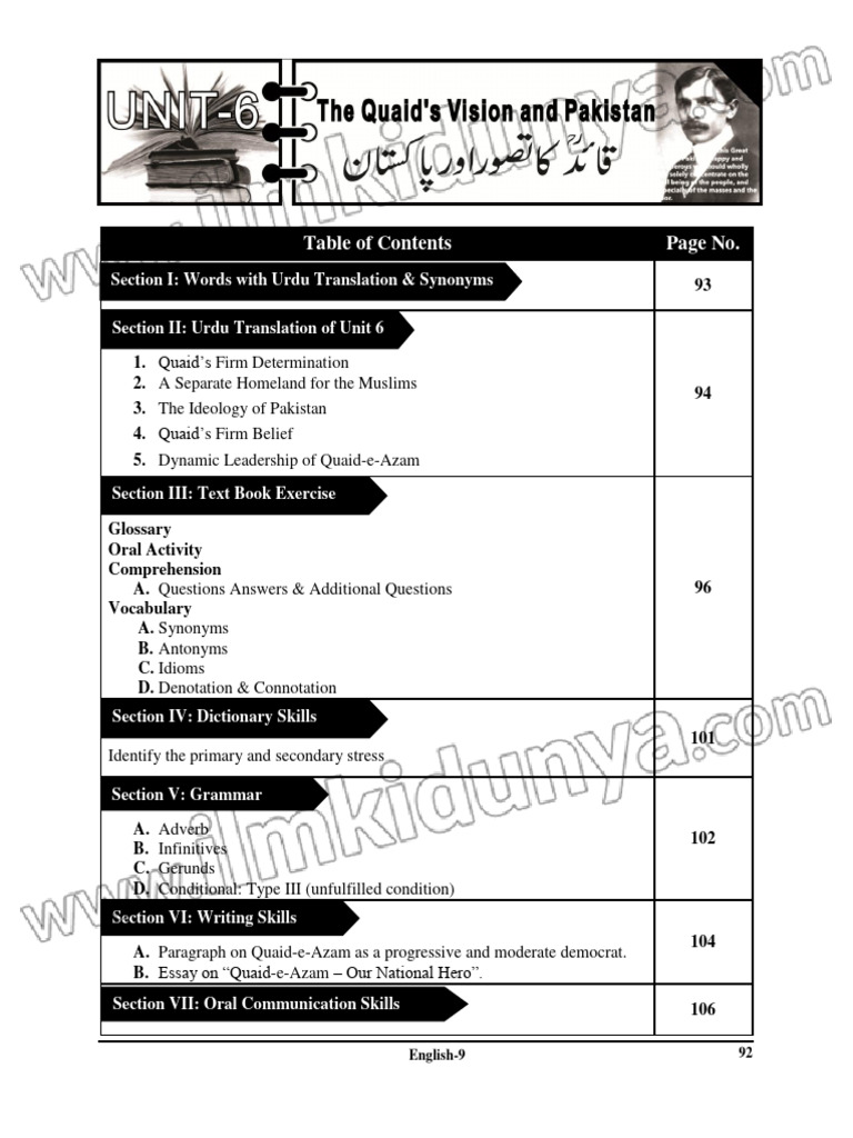 9th Class Eng Notes CH 6 | PDF | Muhammad Ali Jinnah | Adverb