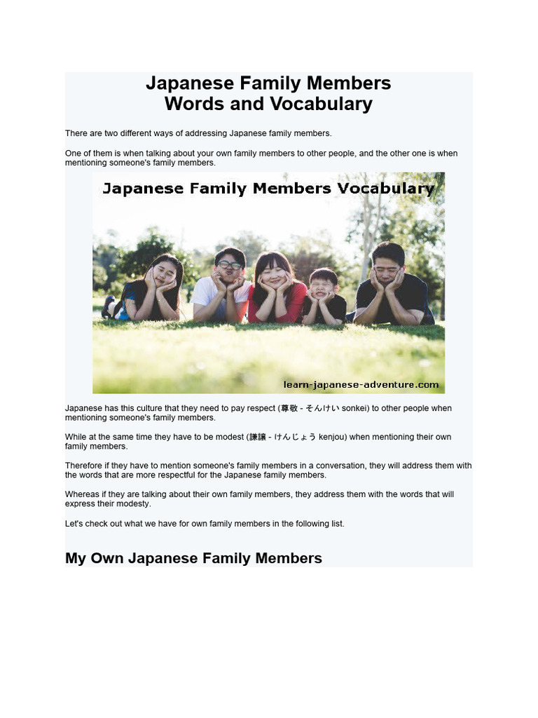 Japanese Family Members | PDF | Japanese Language | Japanese Words And ...