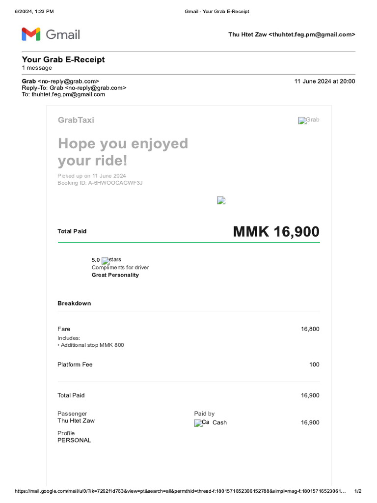 Gmail - Your Grab E-Receipt | PDF