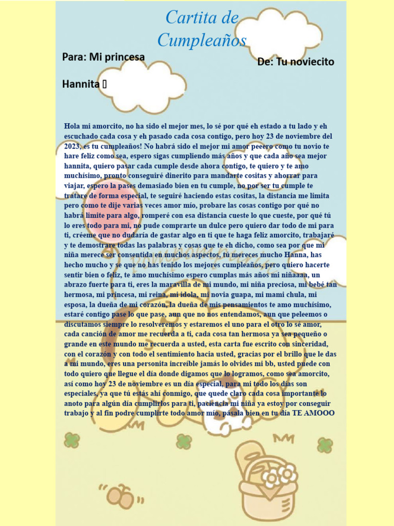 Para: Mi Princesa Hannita De: Tu Noviecito | PDF | Amor