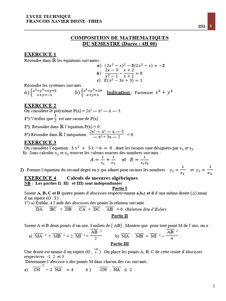 Composition Maths 2nd Semestre S | PDF | Algèbre générale | Sciences ...