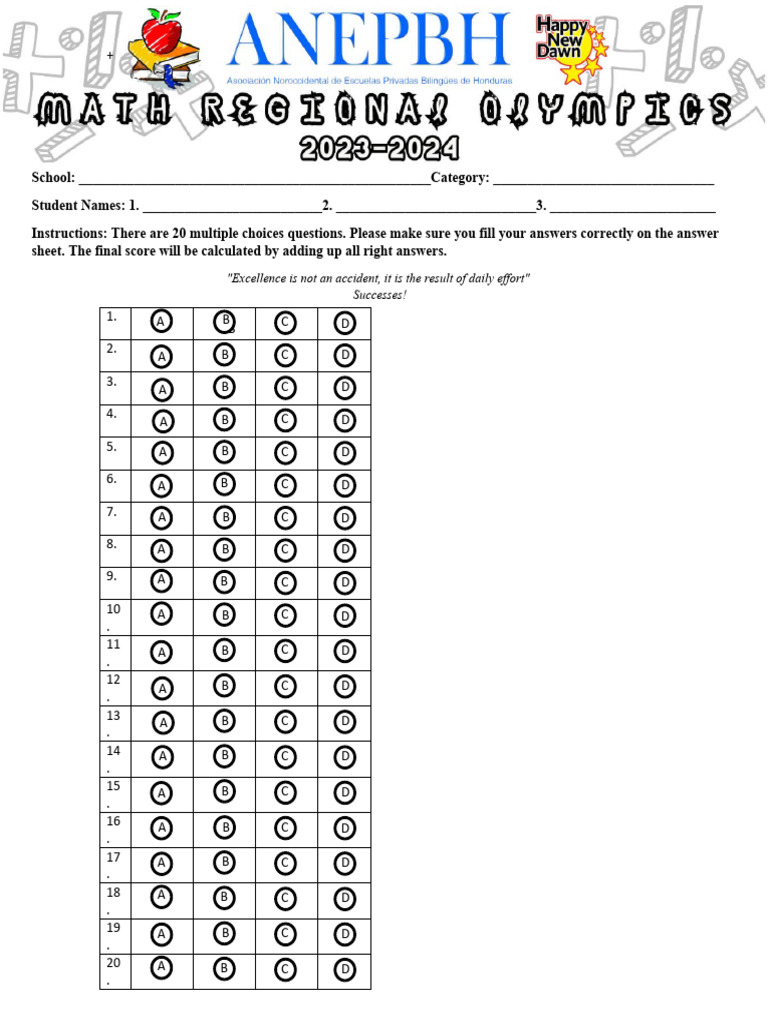 Hoja de Respuestas Secundaria Math Olympics | PDF