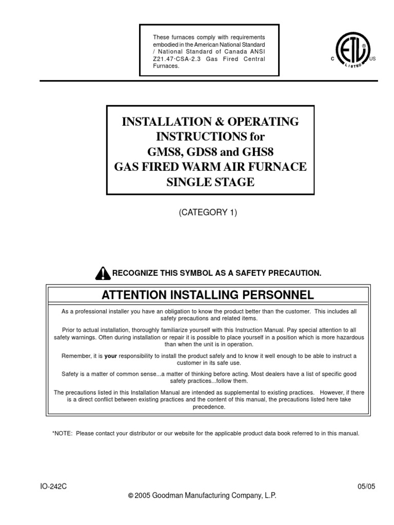 Goodman GMS8 GDS8 GHS8 | PDF | Chimney | Combustion
