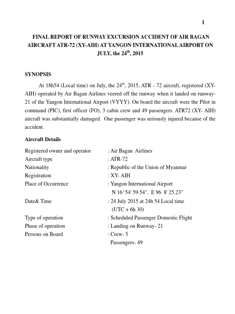 AIG Report - AirBagan - Runway Excursion 24.07.2015 | PDF | Air Traffic Control | Flight Recorder