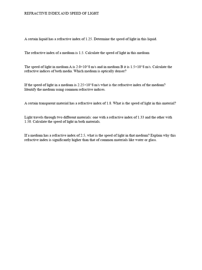 Refractive Index and the speed of light | PDF