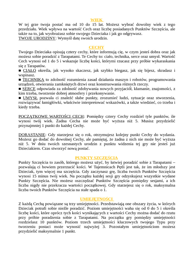 Tajemnice Pętli - Opisy Kart Postaci | PDF