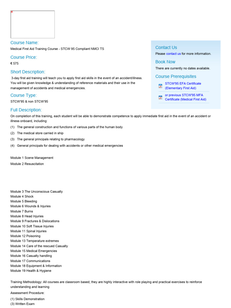 Medical First Aid Training Course - STCW 95 Compliant NMCI TS | PDF ...