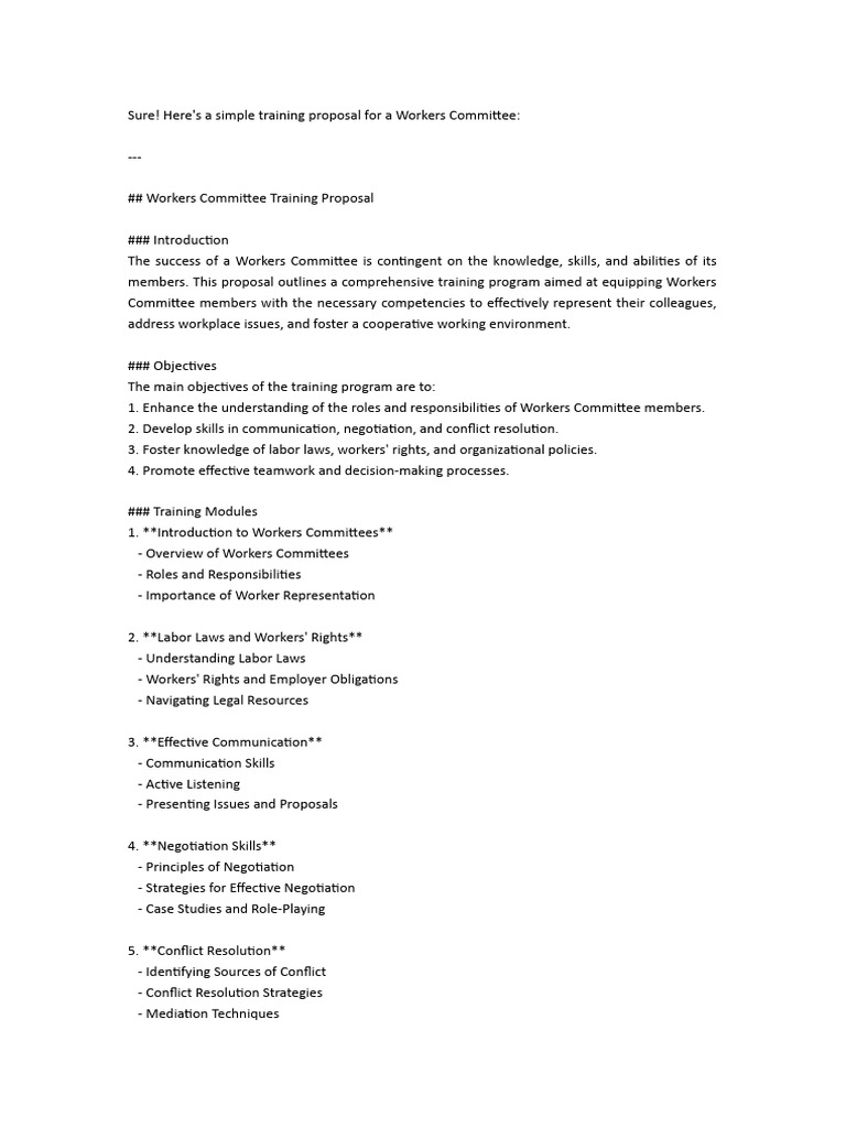 Workers Committee Proposal | PDF | Negotiation | Labour Law