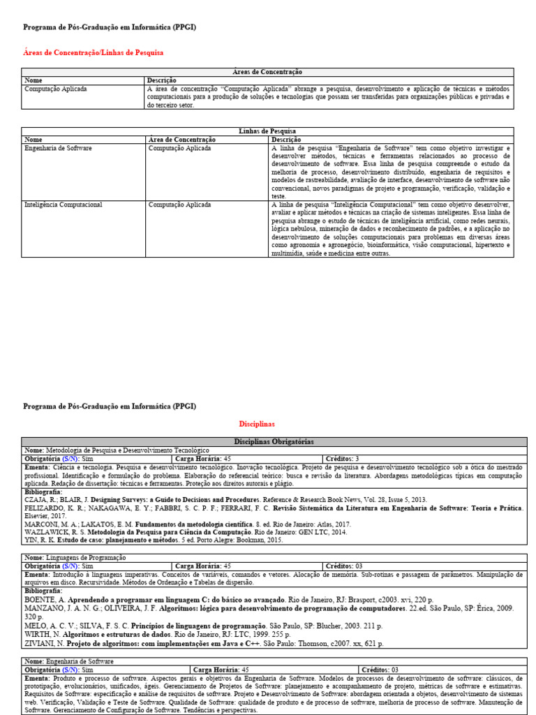 Ementas Disciplinas PPGI | PDF | Engenharia de Software | Informática