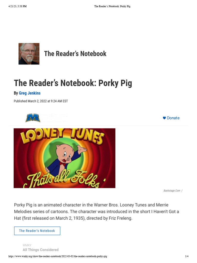 The Reader’s Notebook_ Porky Pig | PDF