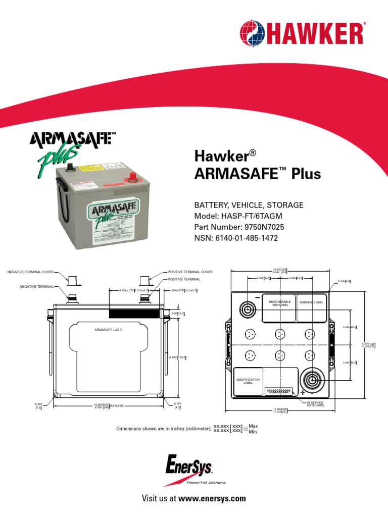 Hawker Armasafe Plus 6TAGM Battery 2D Technical Drawings | PDF