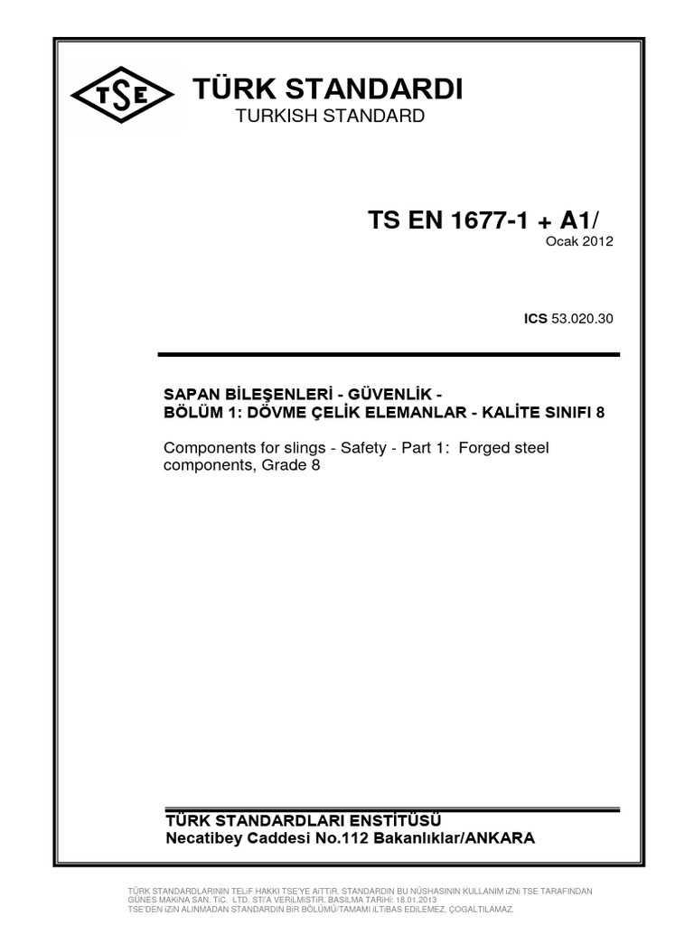 Türk Standardi: TS EN 1677-1 + A1 | PDF
