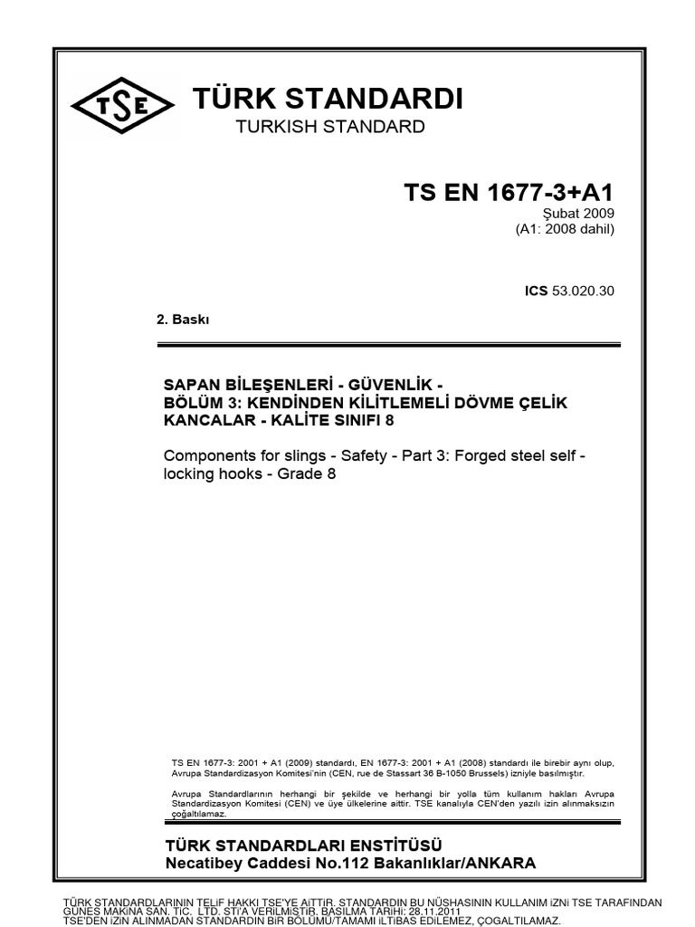 Türk Standardi: TS EN 1677-3+A1 | PDF