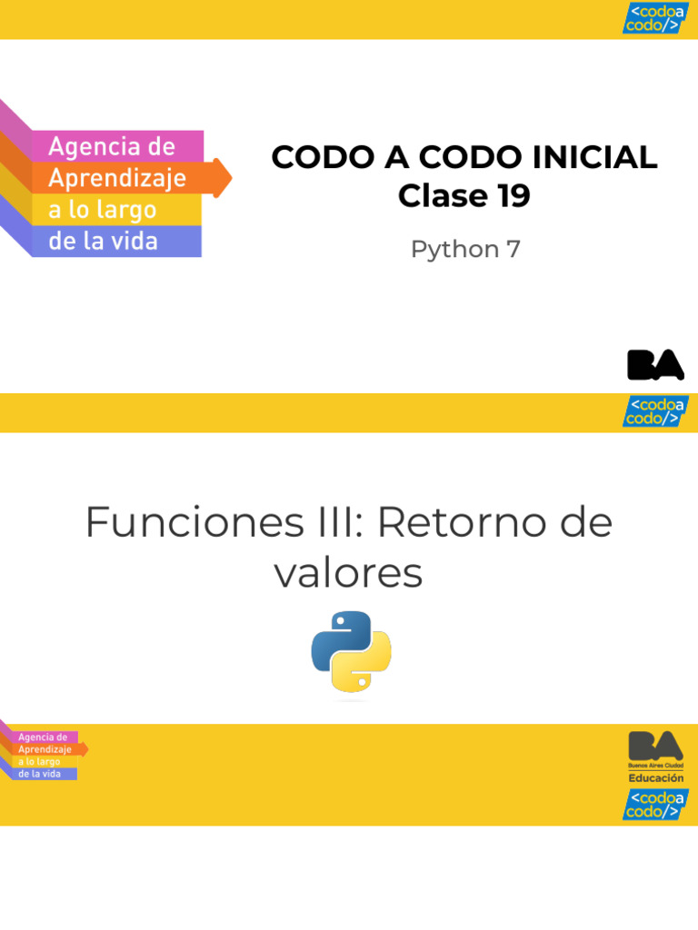 Clase 19 - Python 7 - Funciones III - Retorno de Valores | PDF | Python (lenguaje de ...