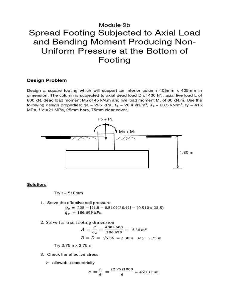 Square Footing Design for Axial Load | PDF | Bending | Building Engineering