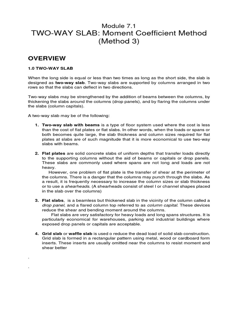 Module 7.1 - Two-Way Slab (Moment Coefficient Method - Method 3) | PDF | Beam (Structure) | Column
