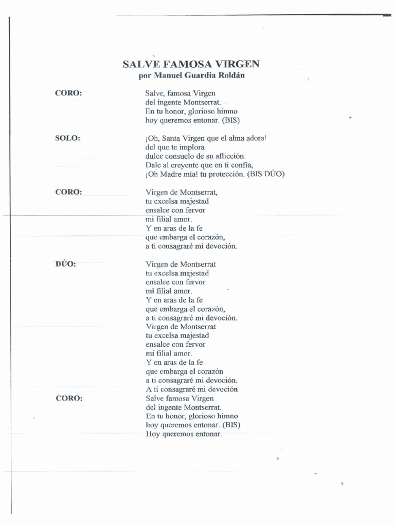 Letra Salve Famosa Virgen Manuel Guardia Roldán | PDF