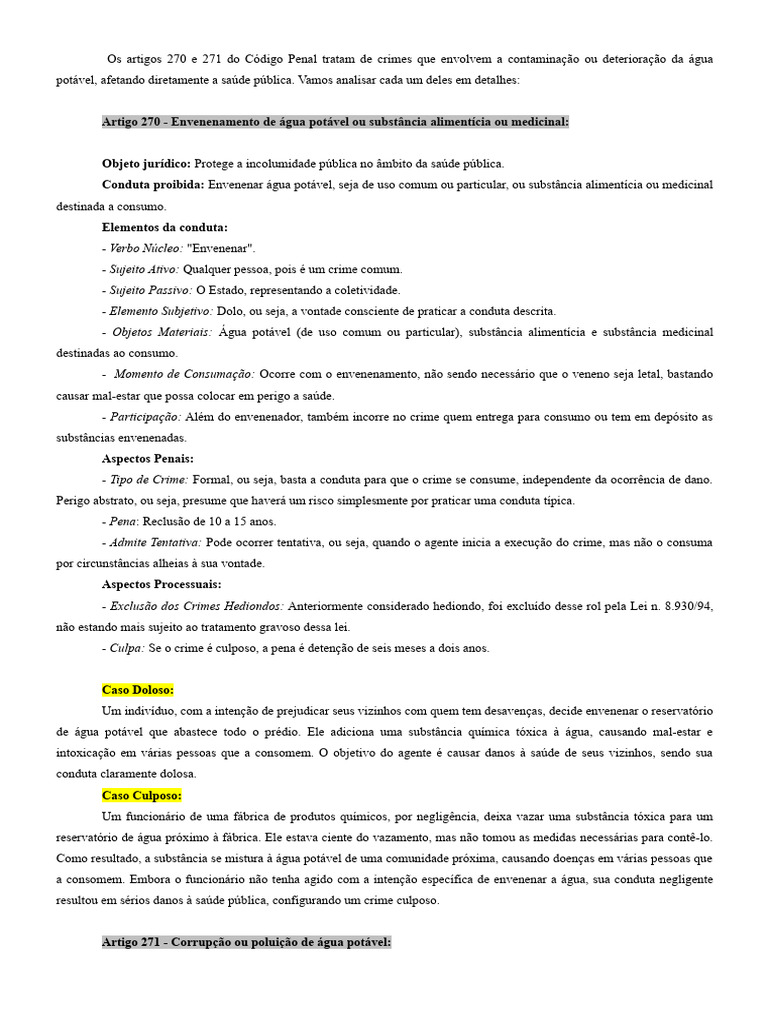 Artigos 270 e 271 Do Código Penal | PDF | Crimes | Crime e Violência